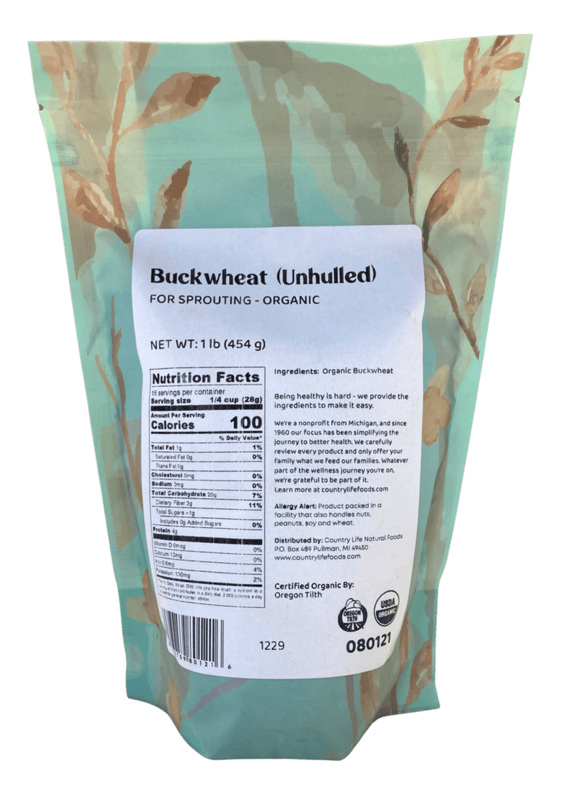 Buckwheat, Unhulled For Sprouting, Organic | Country Life Natural Foods
