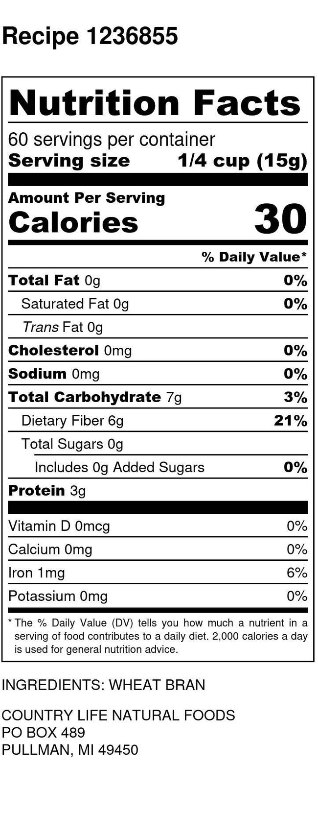 Wheat Bran, Organic | Country Life Natural Foods